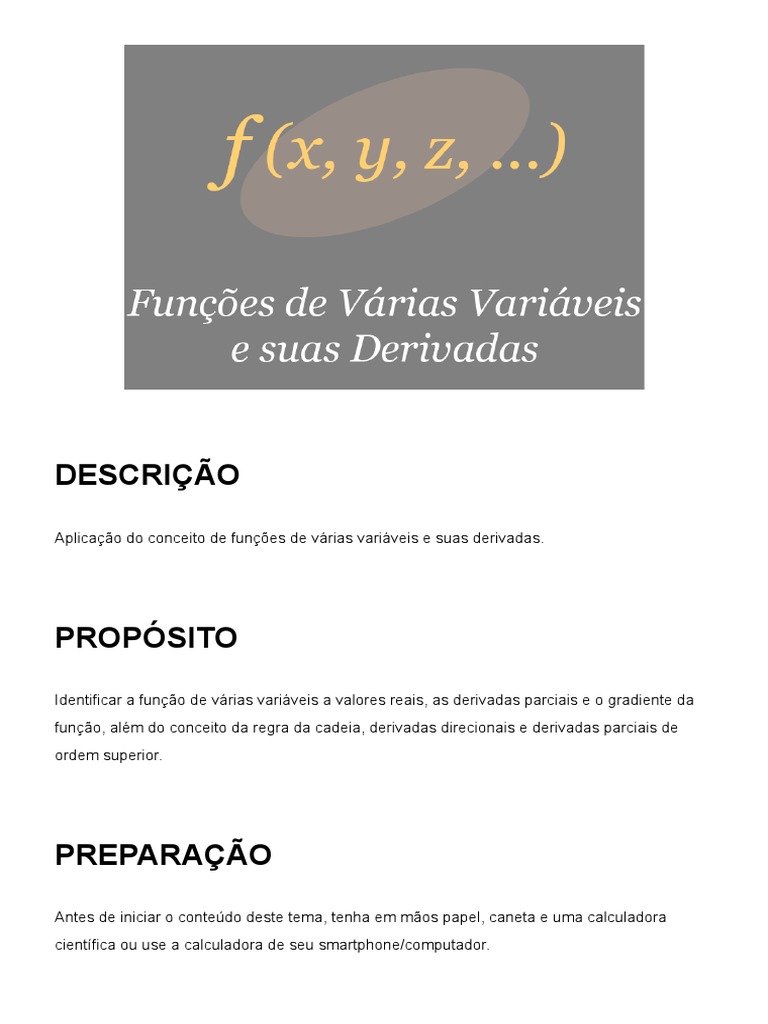 Calculo 2 Funções De Várias Variáveis E Suas Derivadas Pdf Derivado