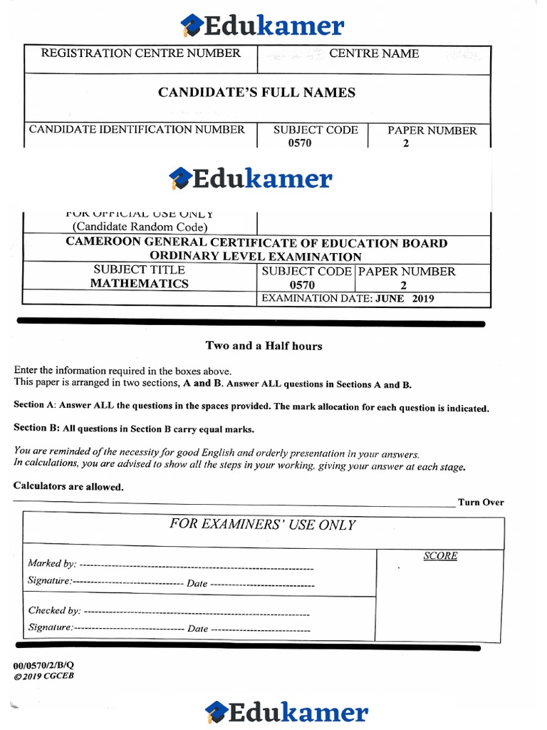 GCE O Level Maths Paper 2 2019 | PDF | Function (Mathematics) | Angle