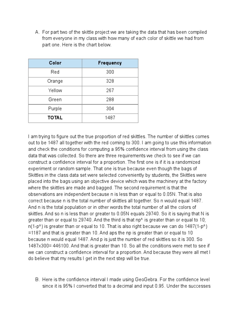Skittles Project Part 2 | PDF | Confidence Interval | P Value