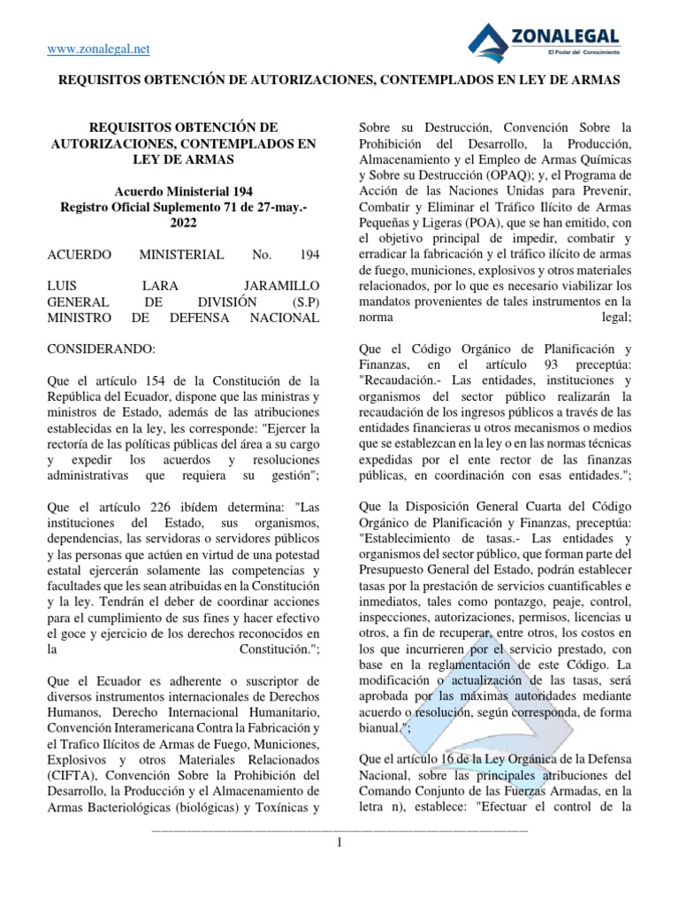Requisitos para Autorizaciones de Armas | PDF | Regulación | Ministerio (Departamento de Gobierno)
