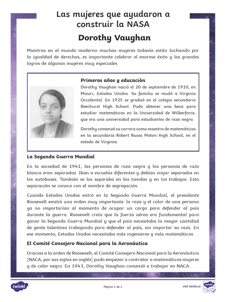 Comprension Lectora Mujeres Que Ayudaron A Construir La Nasa | PDF ...