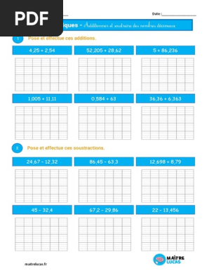 Test De Mathématiques Addition Et Soustraction