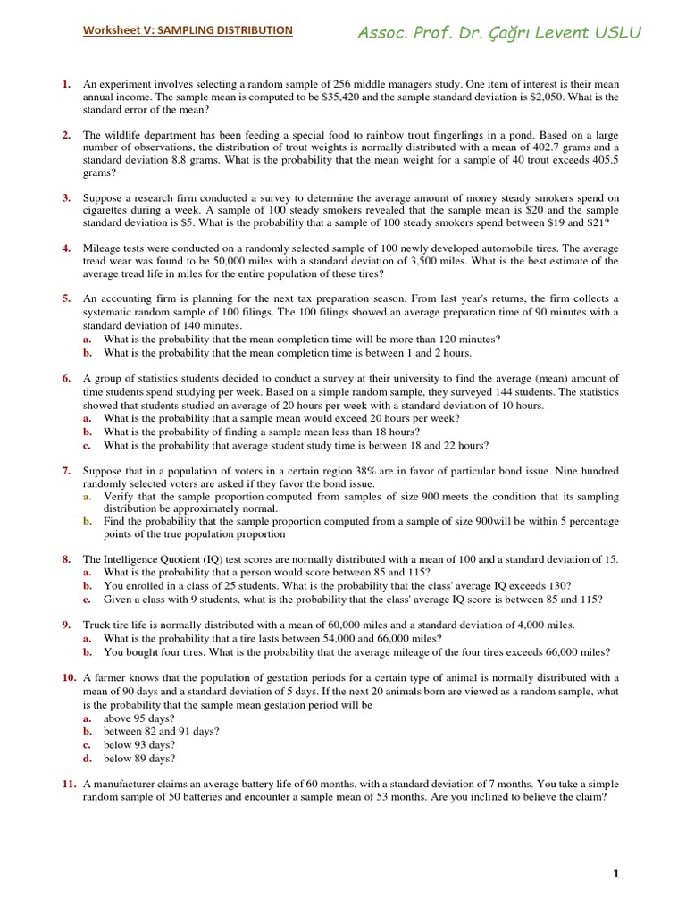 Sampling Distribution Worksheet | PDF | Standard Deviation | Weighted ...