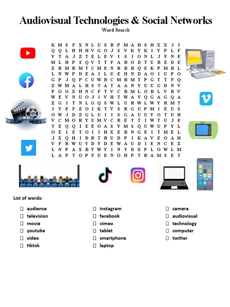 Audiovisual Technologies and Social Networks Word Wordsearches - 123947 ...