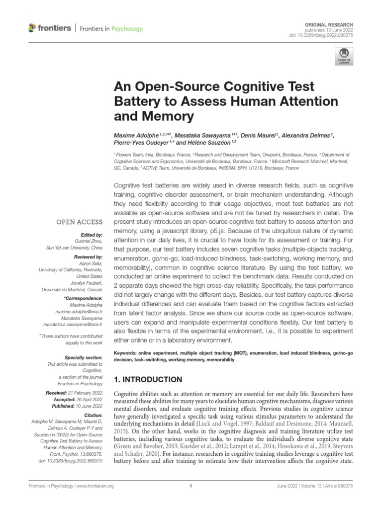 Fpsyg 13 880375 | PDF | Attention | Mental Chronometry