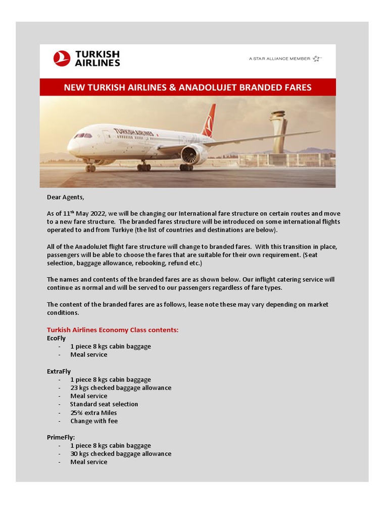 Turkish Airlines and AnadoluJet Announce New Branded Fare Structures on ...