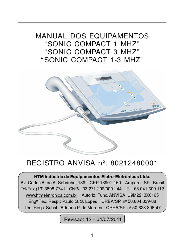 Manual Dos Equipamentos "Sonic Compact 1 MHZ" "Sonic Compact 3 MHZ" "Sonic Compact 1-3 MHZ ...