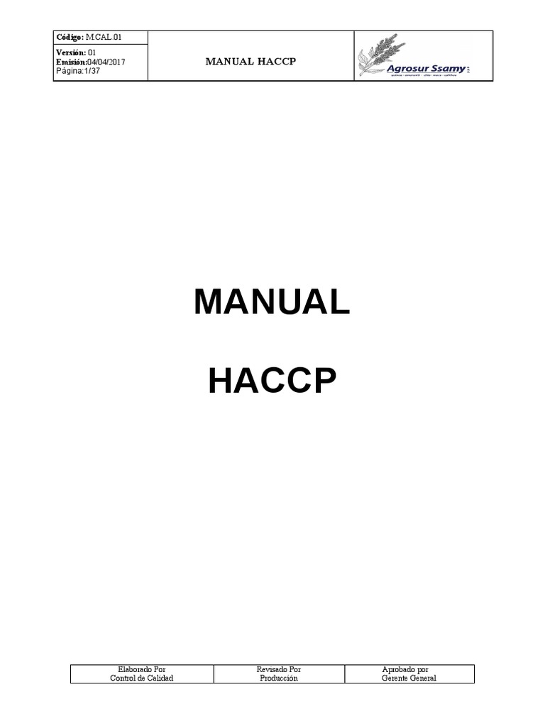 M.cal.01 Manual Haccp | PDF | Análisis de Riesgo y Puntos Críticos de Control | Comida y bebida