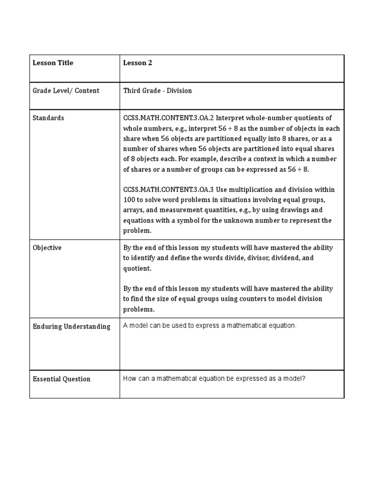 Ubd Lesson Plan | PDF | Division (Mathematics) | Mathematics