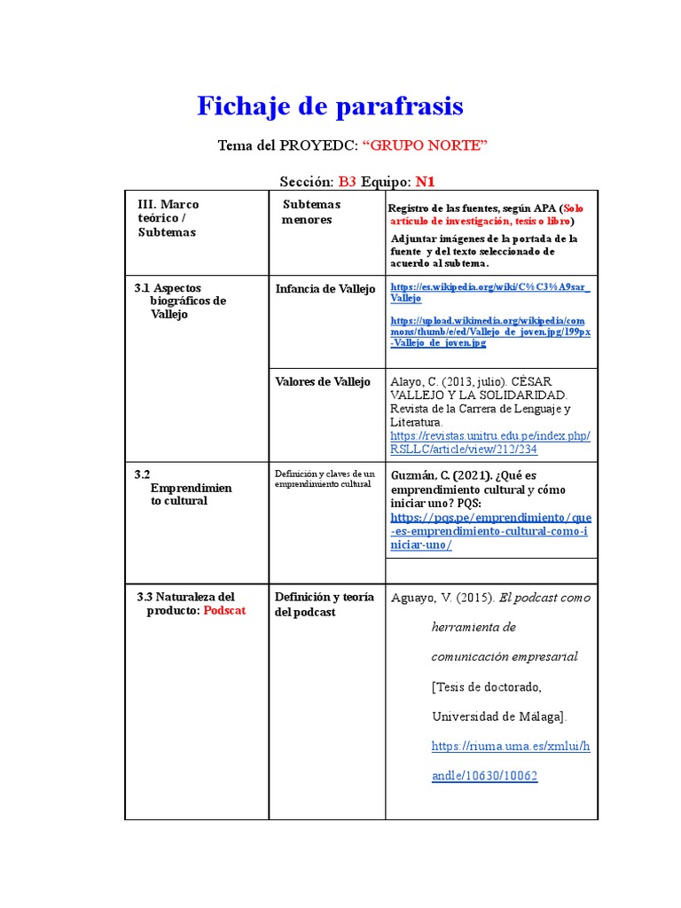 Ficha de Paràfrasis - Docx 2024 | PDF | Podcast