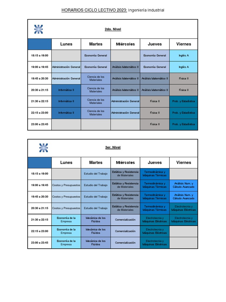 Horarios Industrial 2023 Pdf Ingeniería Ciencias Fisicas