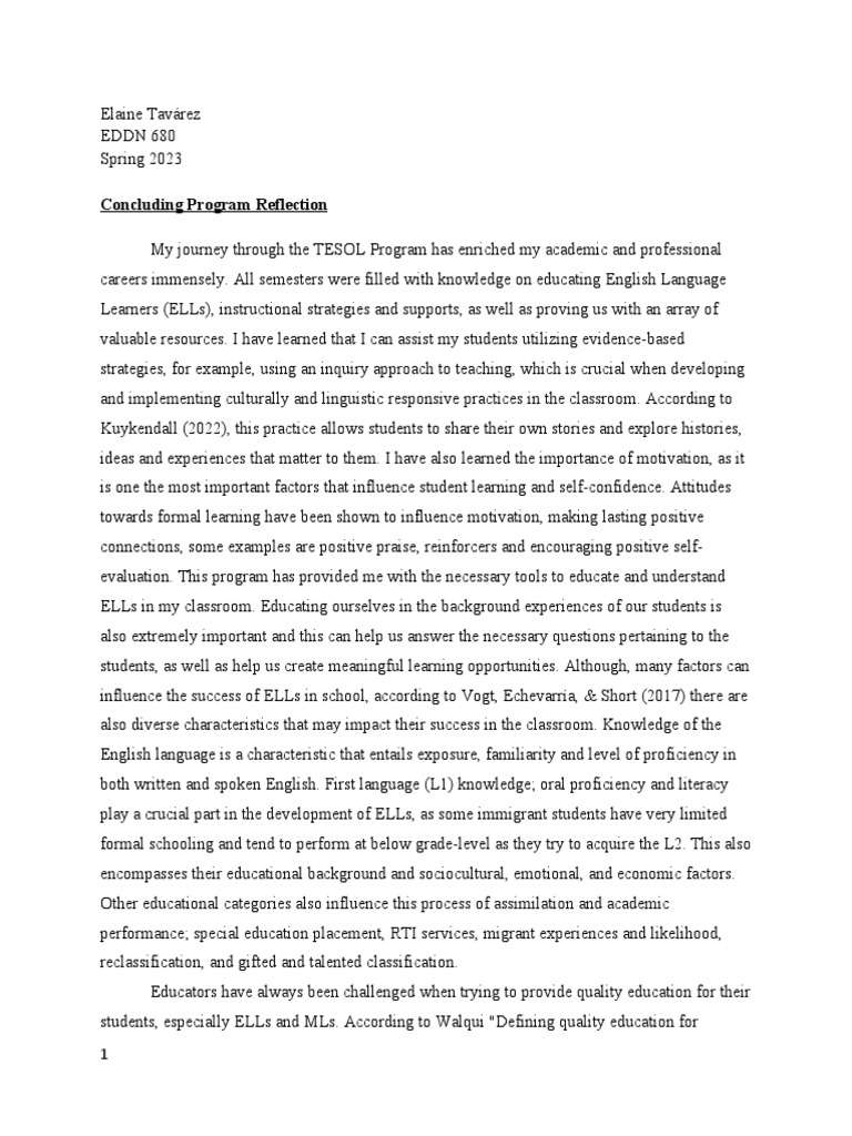 Eddn680 Concluding Reflection | Download Free PDF | Second Language | Learning