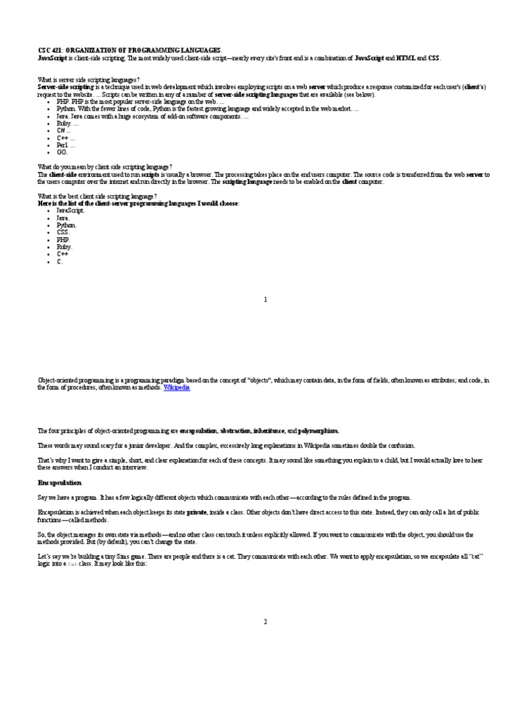 CSC 421 OOP JavaScript Is Client and OBJECT ORIENTED PROGRAMMING | PDF ... CSC 421 OOP JavaScript Is Client and OBJECT ORIENTED PROGRAMMING | PDF ...