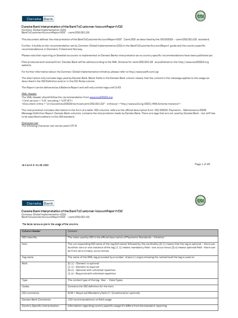 Camt 052 001 02 | PDF | Xml | Computing