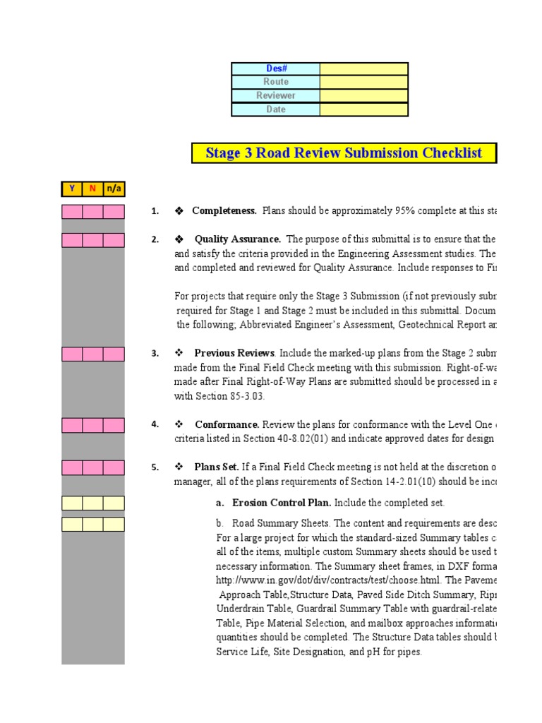 Stage 3 Road Review Checklist | PDF | Interchange (Road) | Traffic
