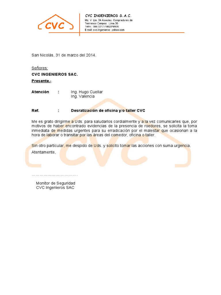 Carta - CVC Ing. Sac | PDF