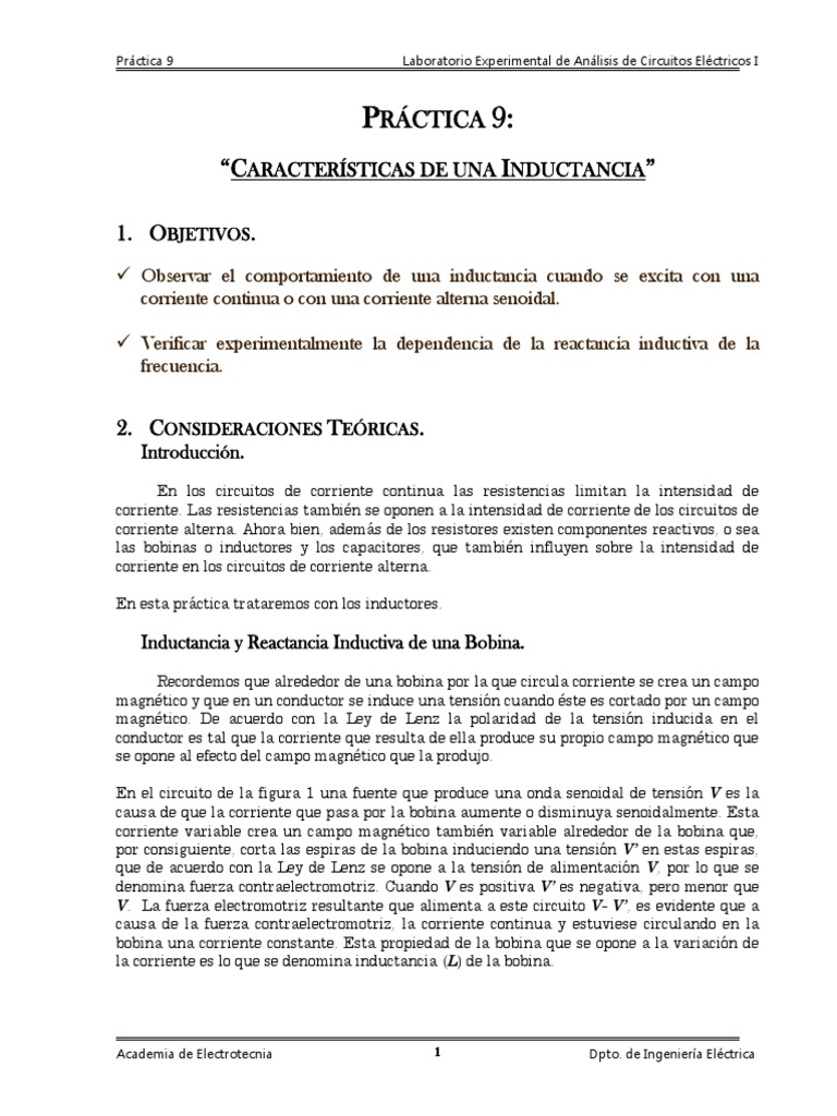 1 Practica P9 - Caracteristica de La Inductancia | PDF | Inductor | Corriente eléctrica