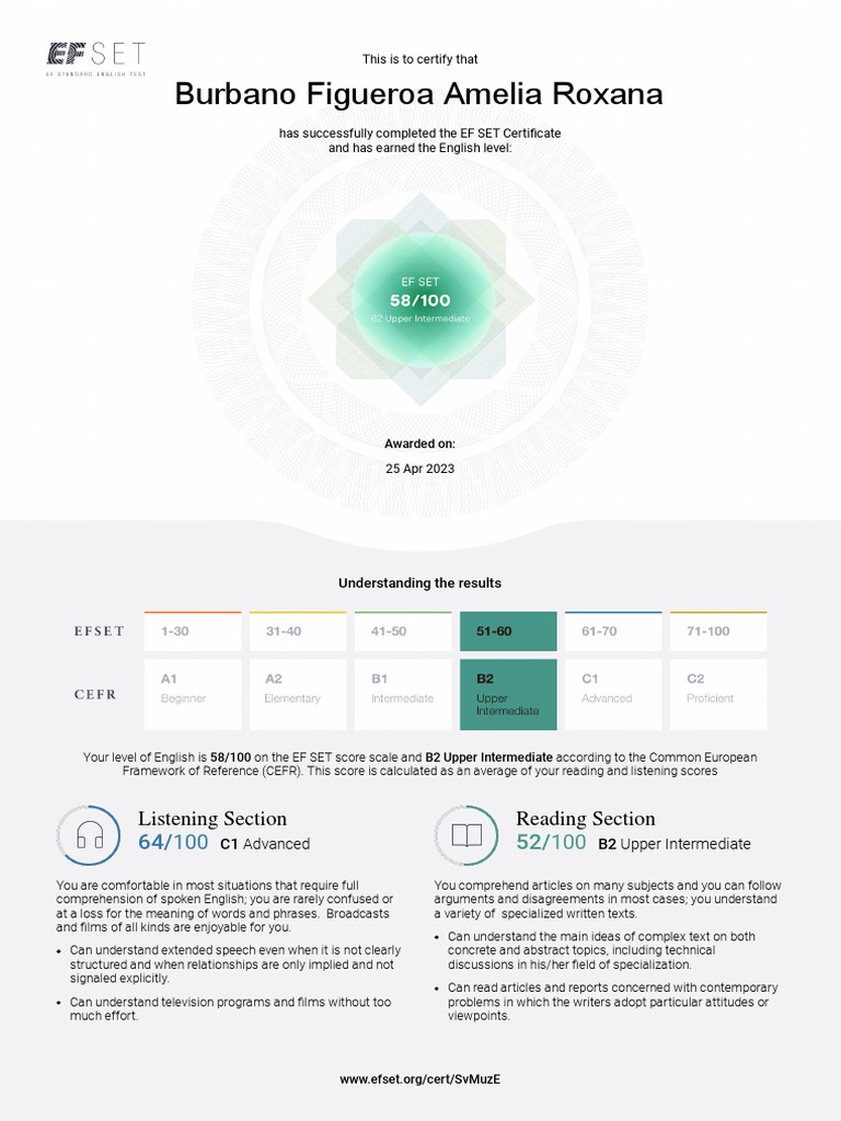 EF SET Certificate | PDF