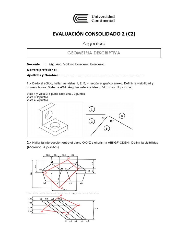 Evaluación Consolidado 2 (C2) : Geometria Descriptiva | PDF