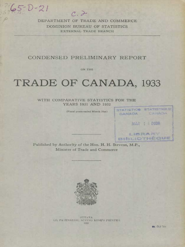 Trade of Canada, 1933: Condensed Preliminary Report | PDF | Imports | Canada