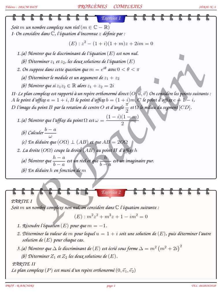 Problèmes Complexes en 2BSCM BIOF | PDF | Nombre complexe | Objets ...