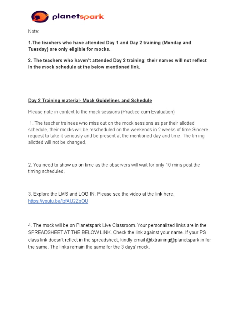DAY 2 TRAINING RESOURCE MATERIAL-PLANETSPARK - Mock Guidelines and ...