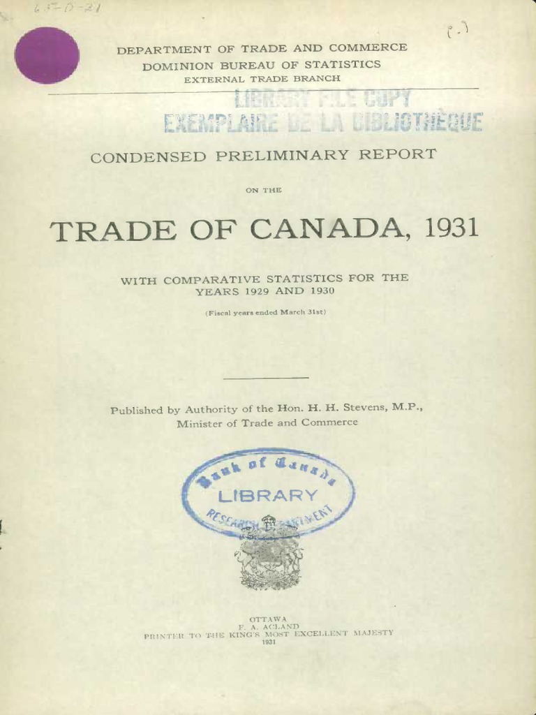 Trade of Canada, 1931: Condensed Preliminary Report | PDF