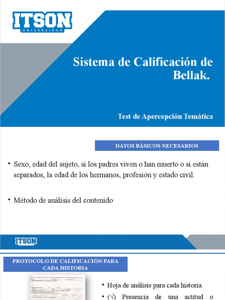 Sistema de Calificación de Bellak. TAT | PDF | Carné de identidad | Mente