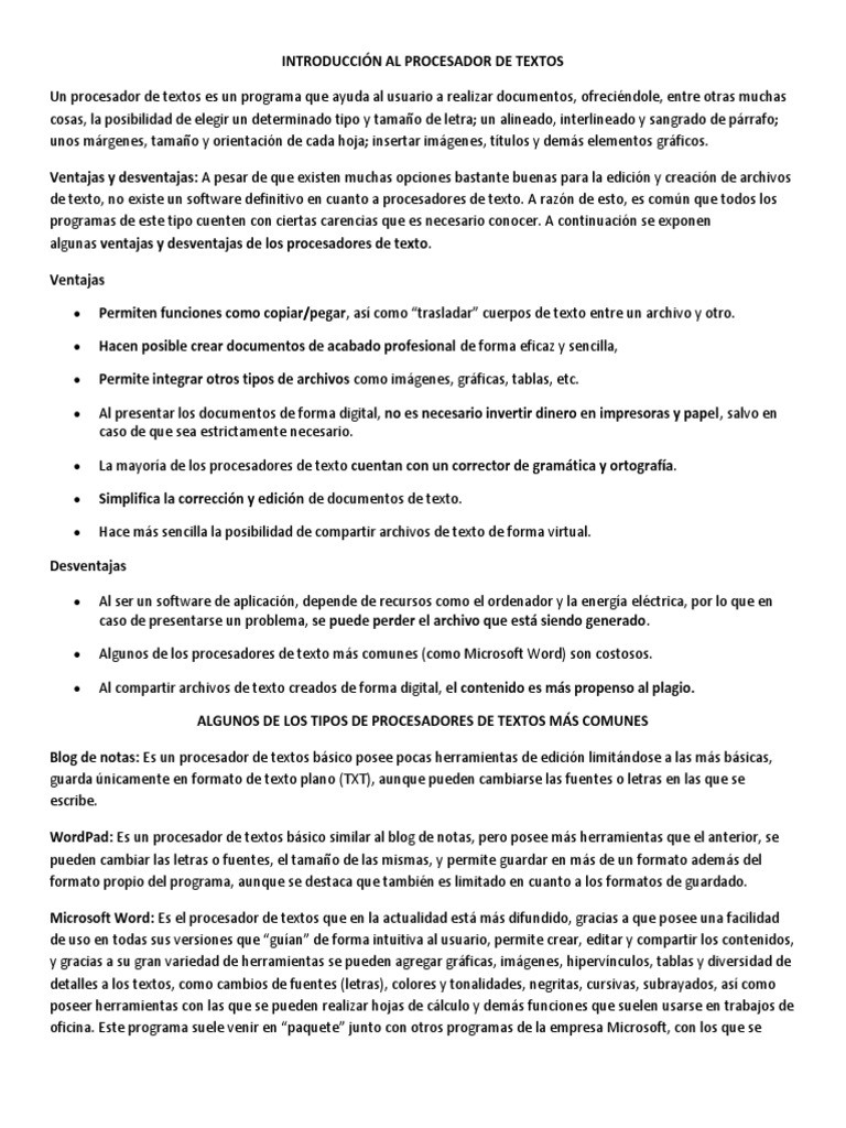 Introducción Al Procesador de Textos - 230213 - 102104 | PDF | Procesador de textos | Archivo de ...