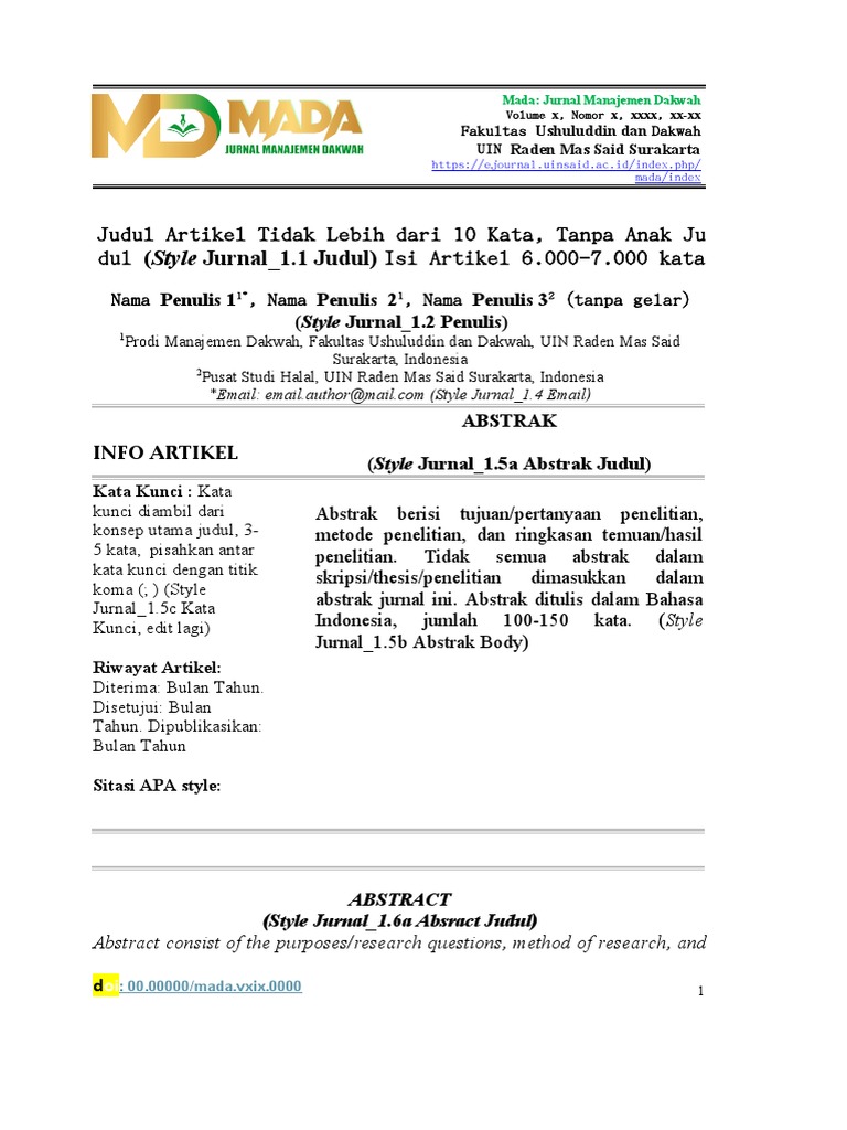 Panduan Penulisan Jurnal Mada | PDF