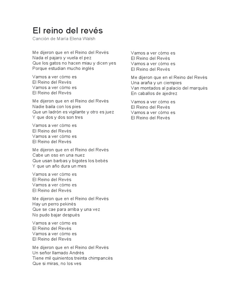 El Reino Del Revés: Canción de María Elena Walsh | PDF