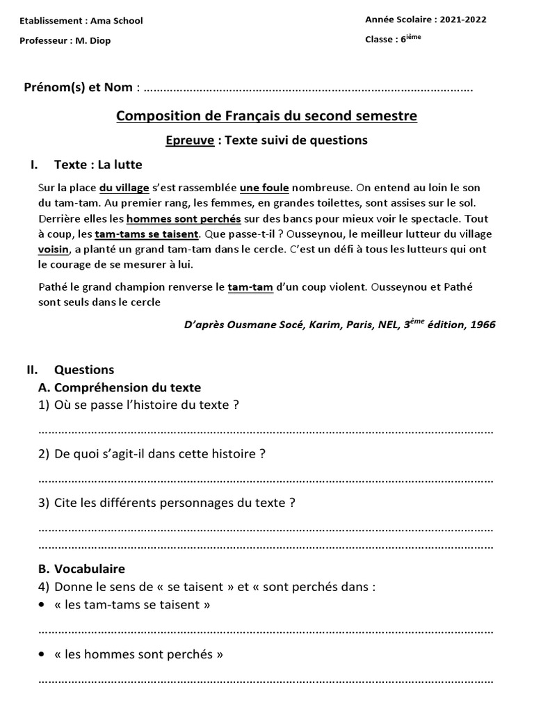 Sixième TSQ | PDF | Phrase | Typologie linguistique