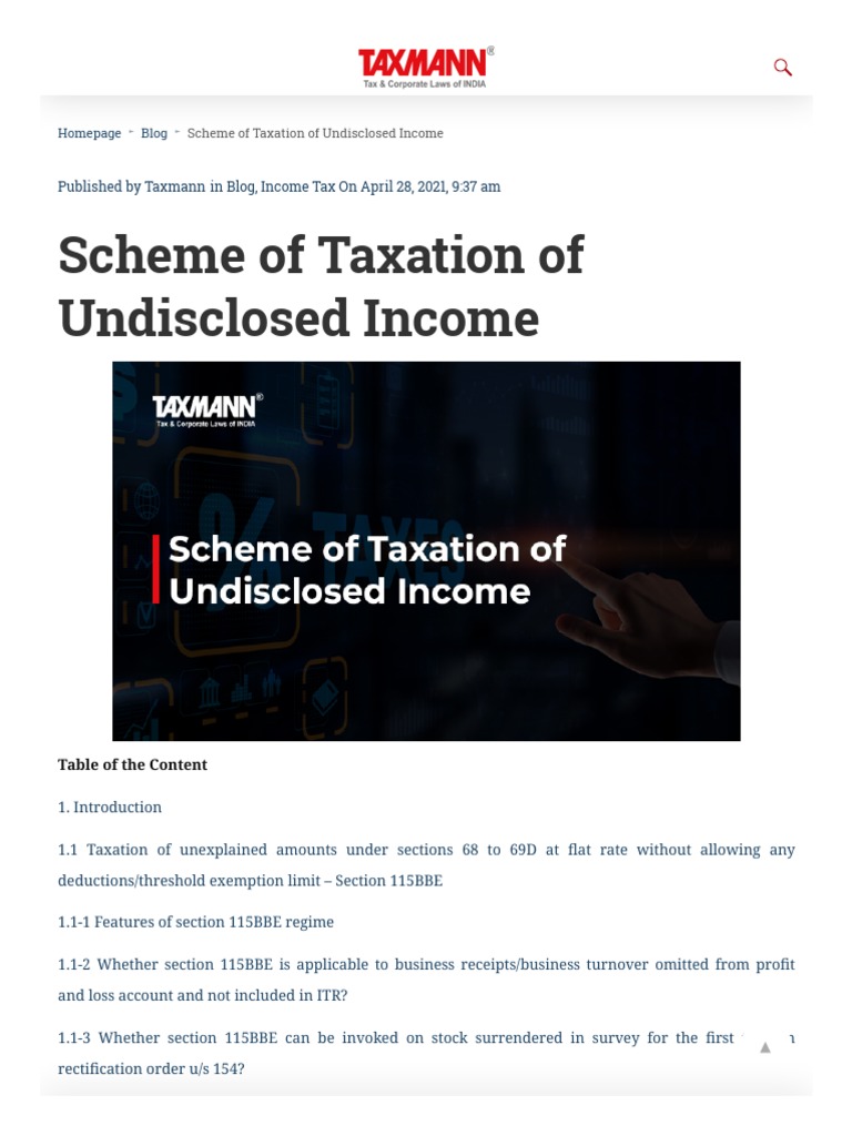 Scheme of Taxation of Undisclosed Income: Published by Taxmann in Blog ...