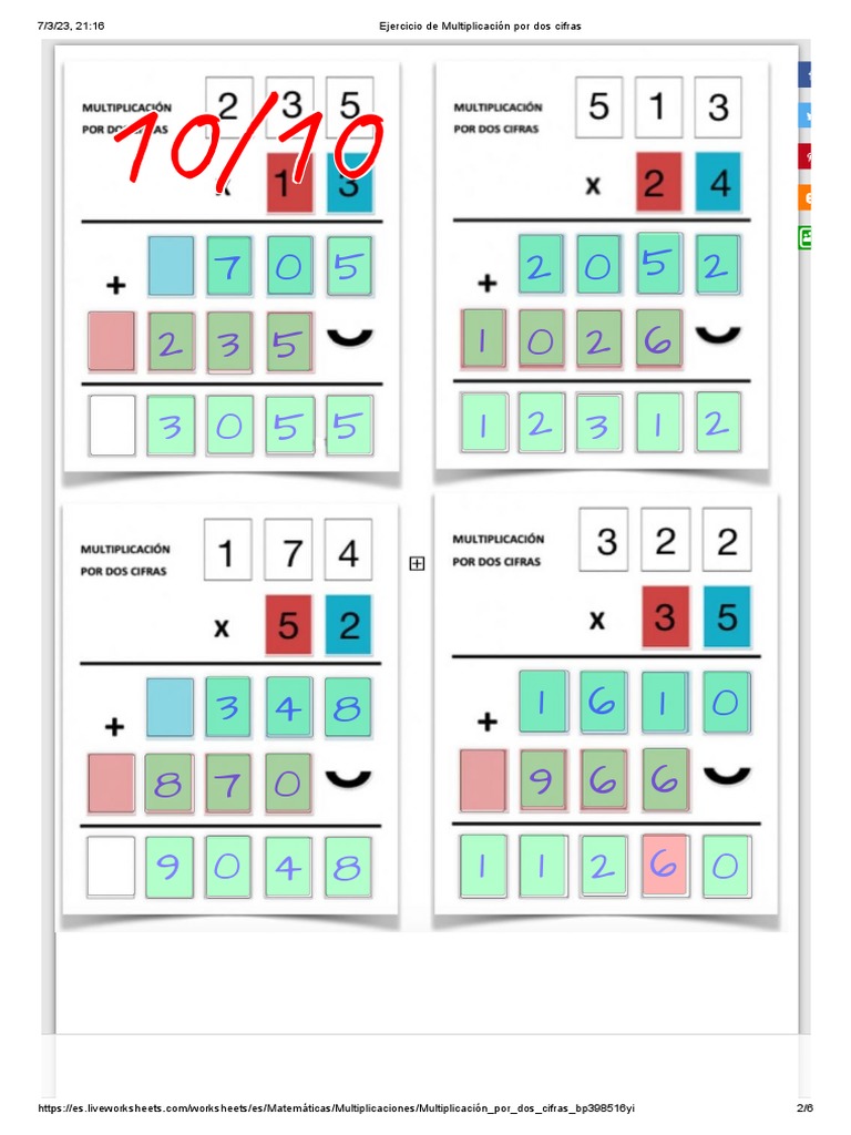 Ejercicios de multiplicación de dos cifras | PDF