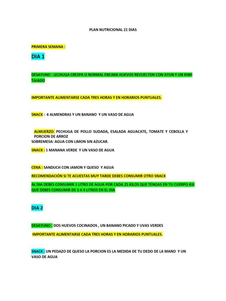 PLAN NUTRICIONAL 5 Dias Jessica | Descargar gratis PDF | Almuerzo ...