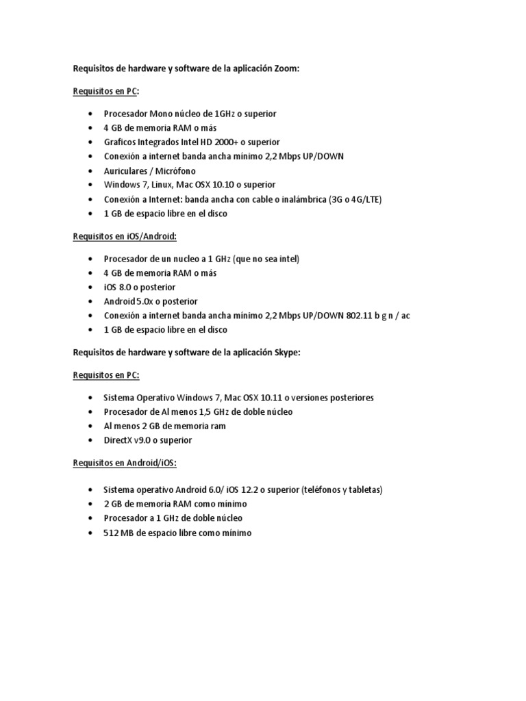 Requisitos de Hardware y Software de La Aplicación Zoom | PDF | Microprocesador | Android ...