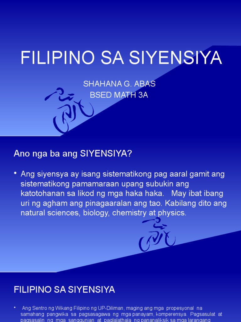 Filipino Sa Siyensiya: Shahana G. Abas Bsed Math 3A | PDF