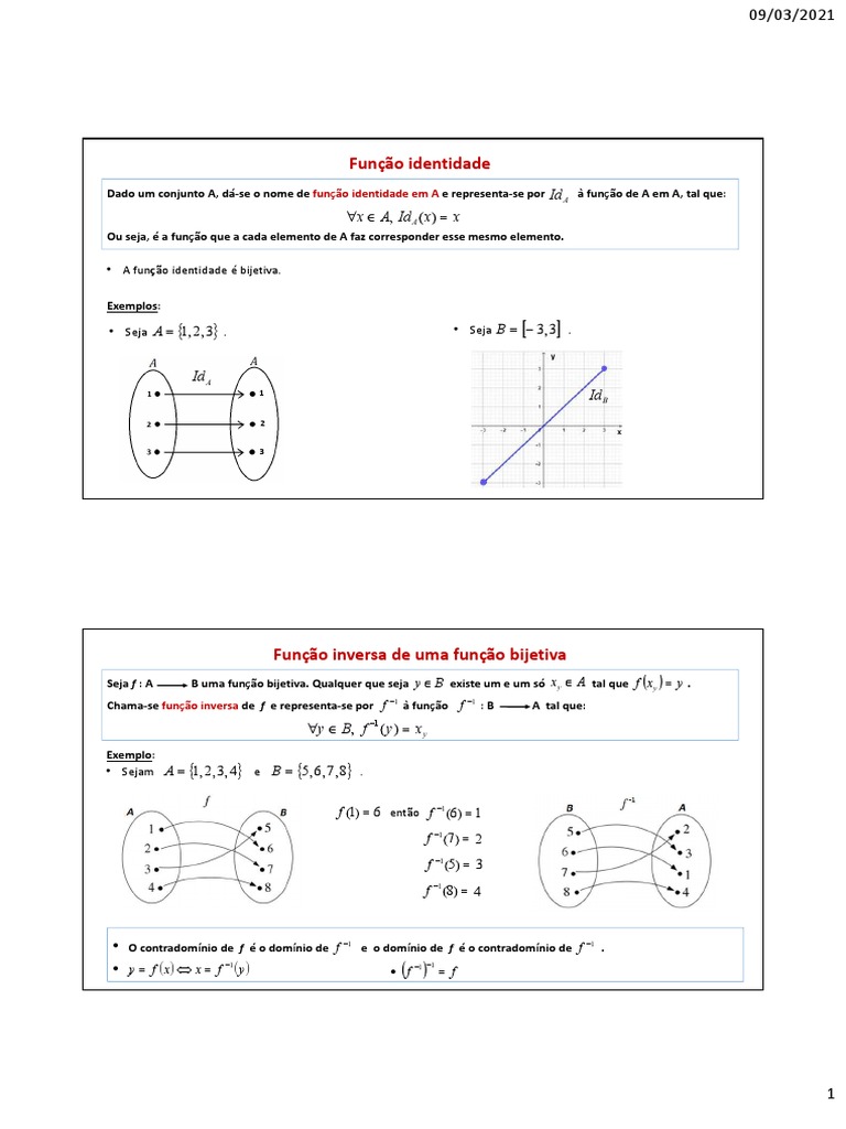 Funções identidade e inversas de funções bijetivas | PDF | Função ...