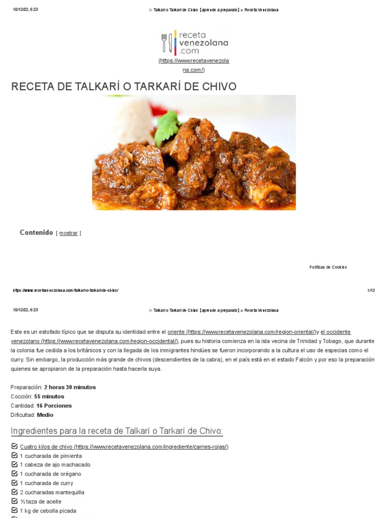 Talkarí o Tarkarí de Chivo【aprende a preparalo】» Receta Venezolana ...