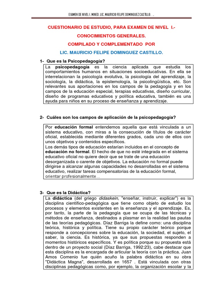 Cuestionario Editado de Examen Nivel Uno | PDF
