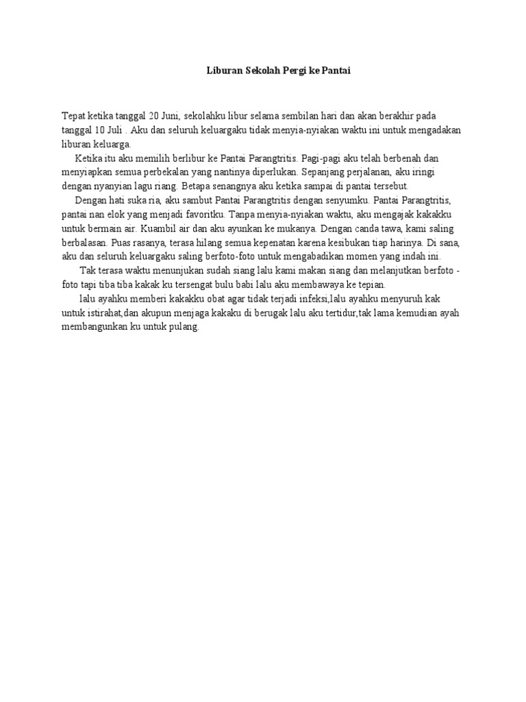 Karangan - Liburan Sekolah Pergi Ke Pantai | PDF
