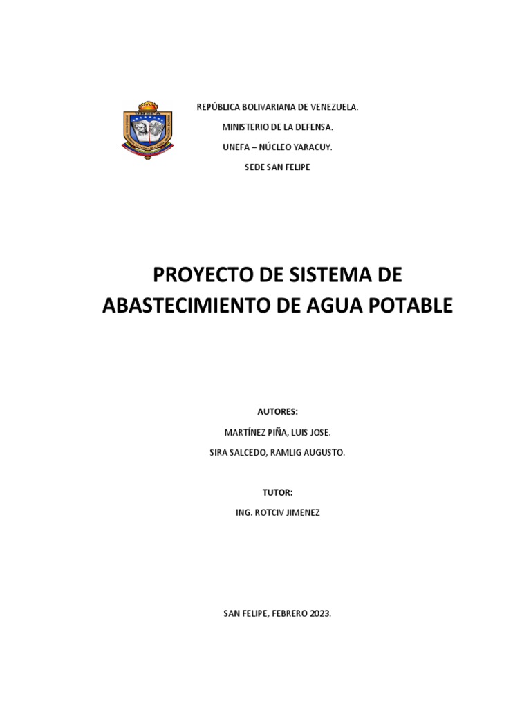 Proyecto Sistema Abast. A. Residual | PDF | Agua | Agua potable