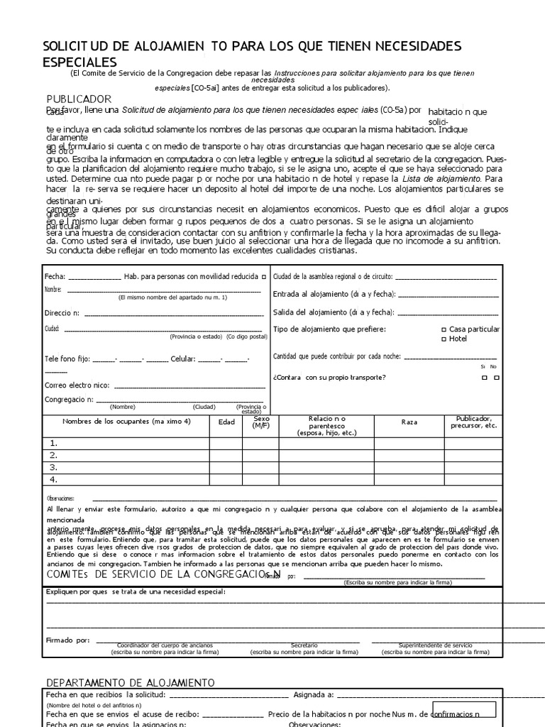 Solicit Ud de Alojamien To para Los Que Tienen Necesidades Especiales | PDF