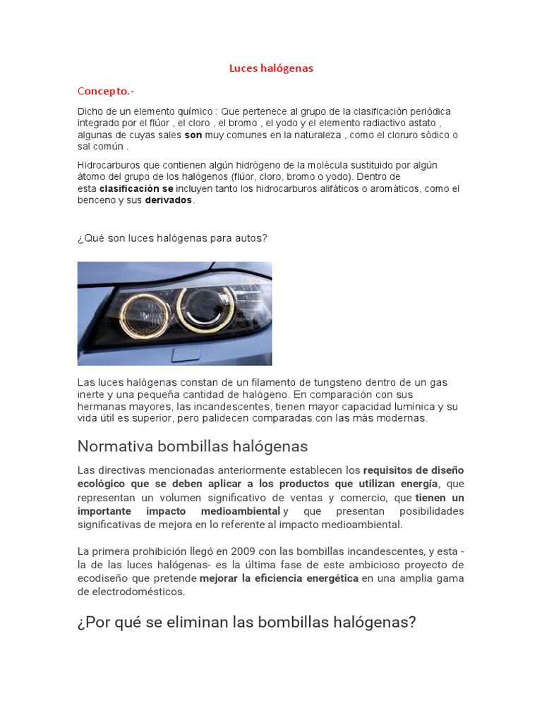 Luces Halógenas para Autos: Guía Completa | PDF | Hidrocarburos | Cloro