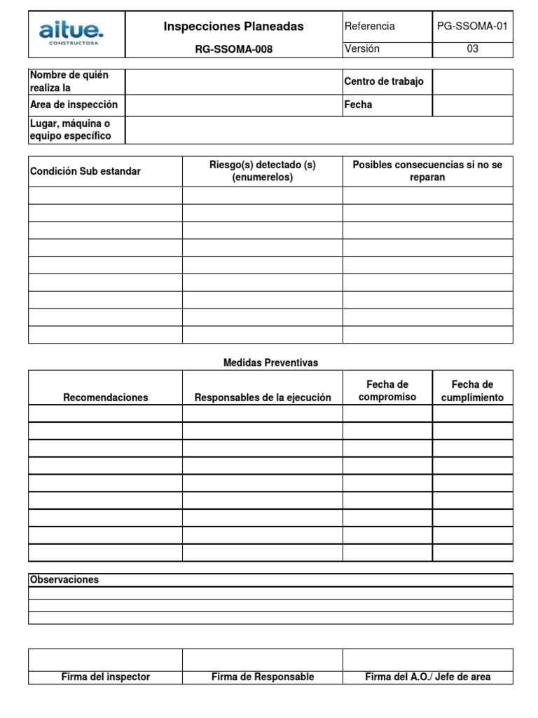 Informe de Inspecciones Planeadas | PDF