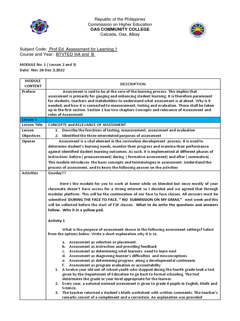 Oas Community College: Description | PDF | Educational Assessment ...