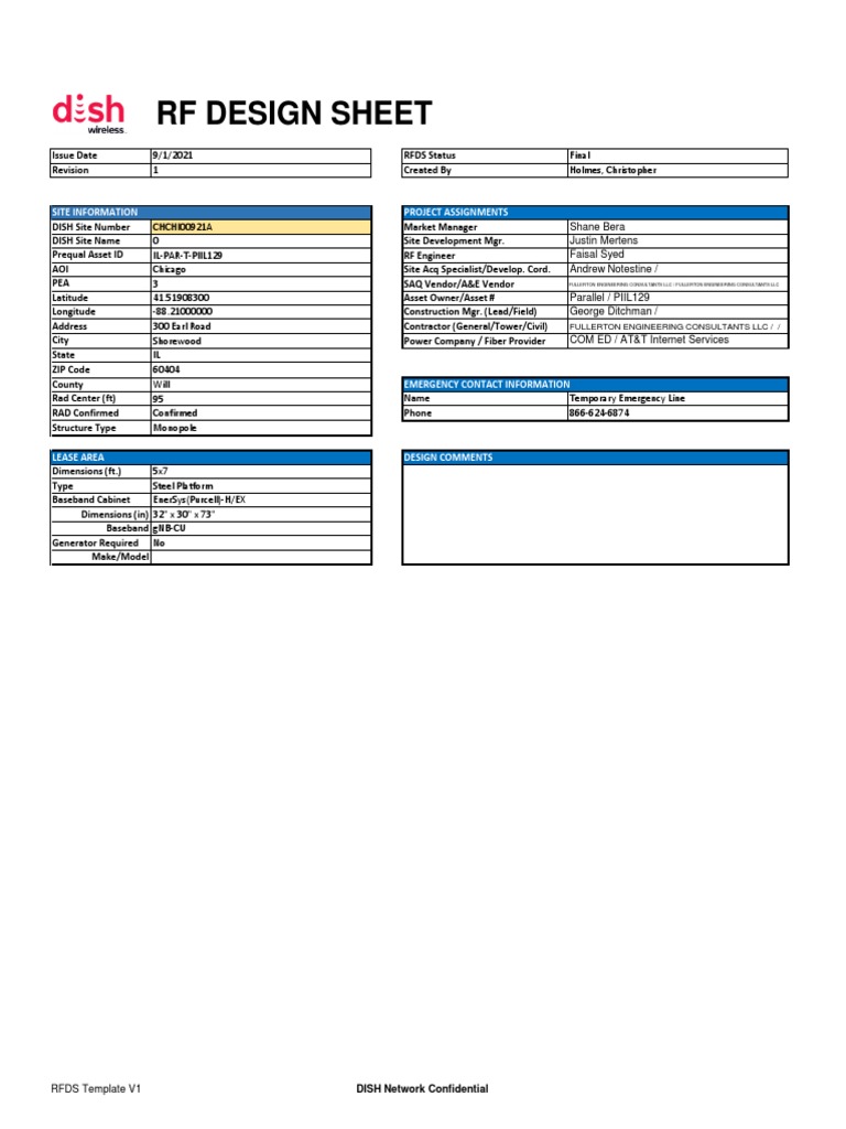 RF Design Sheet: Project Assignments Site Information | PDF | Radio ...
