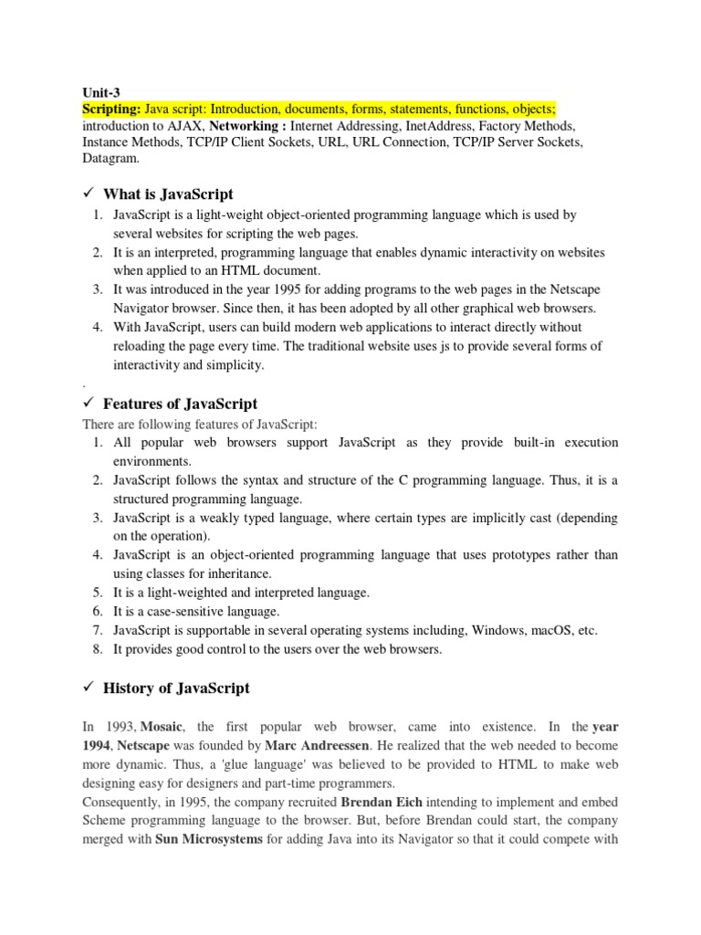 WT Unit-3.1 Javascript | PDF | Java Script | World Wide Web