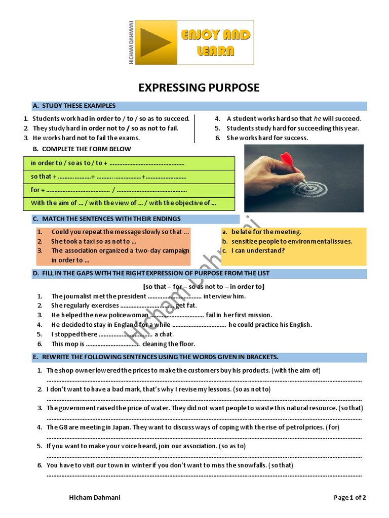 Expressing Purpose in English | PDF