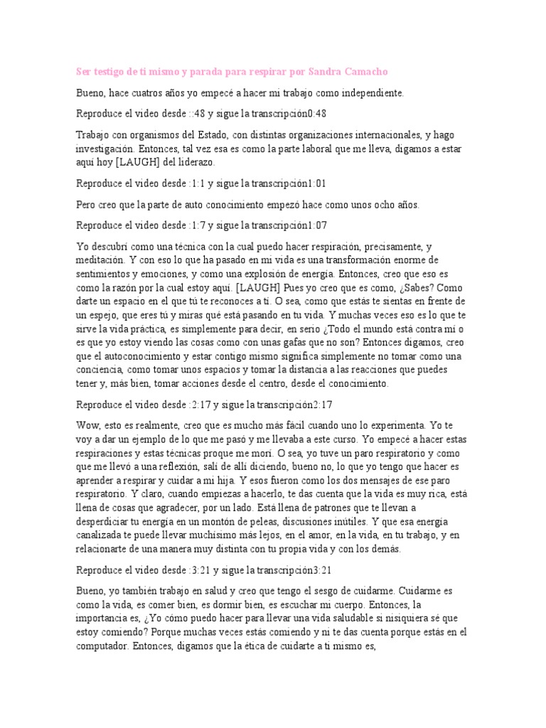 Ser Testigo de Ti Mismo y Parada para Respirar Por Sandra Camacho | PDF ...